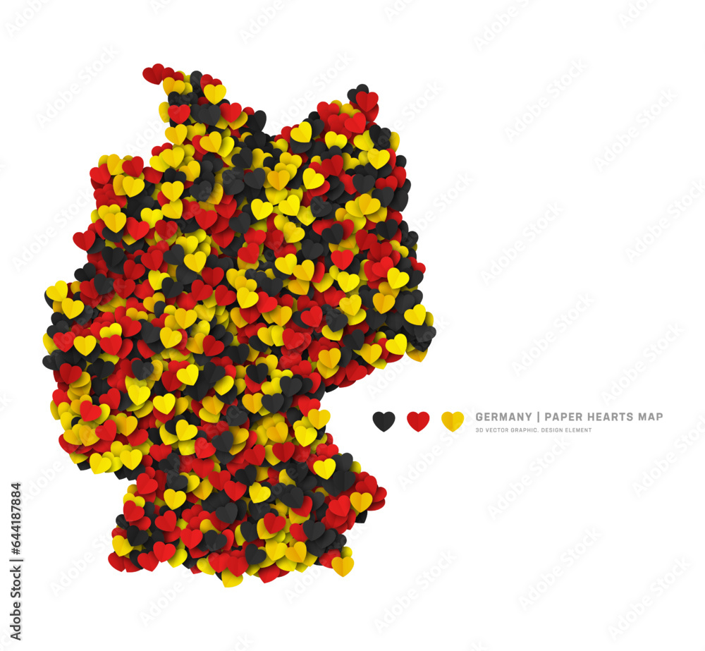 Germany Map From Scattered Paper Hearts In Colours Of National Flag ...
