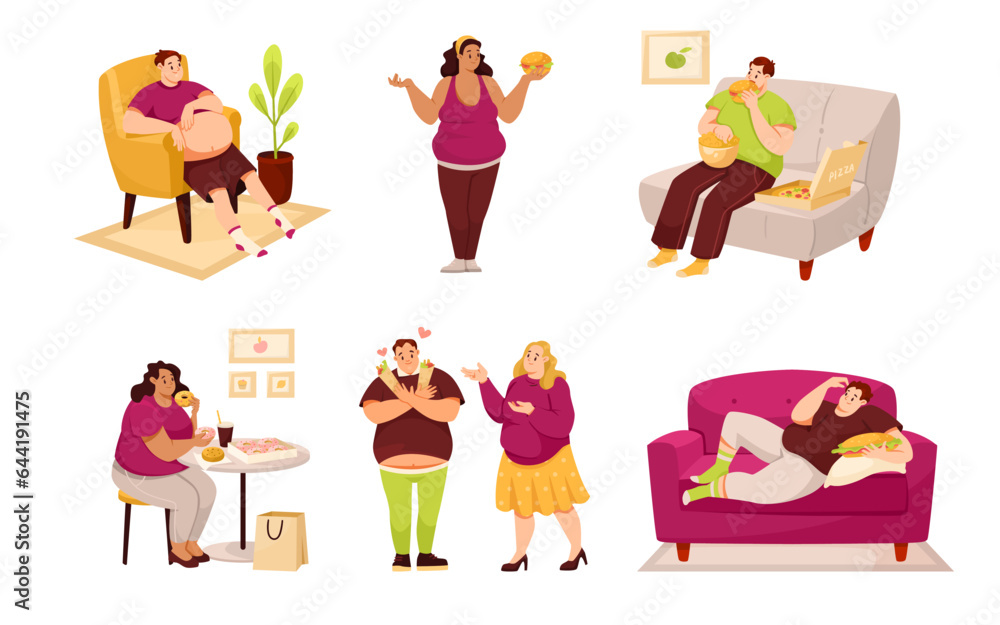 Fat People Characters with Full Body and Obesity Vector Set Stock ...