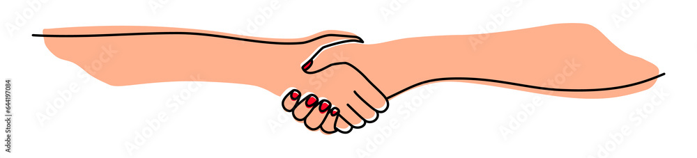 Handshake, agreement, introduction banner hand drawn with single line ...