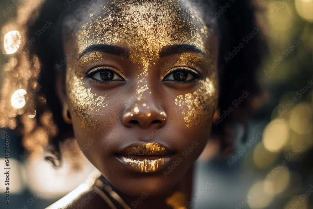 young adult woman, dark tanned skin color or black people, african ...