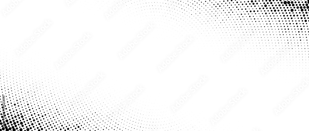 Faded halftone corner texture. Dotted gradient pattern background. Abstract pop art radial ...