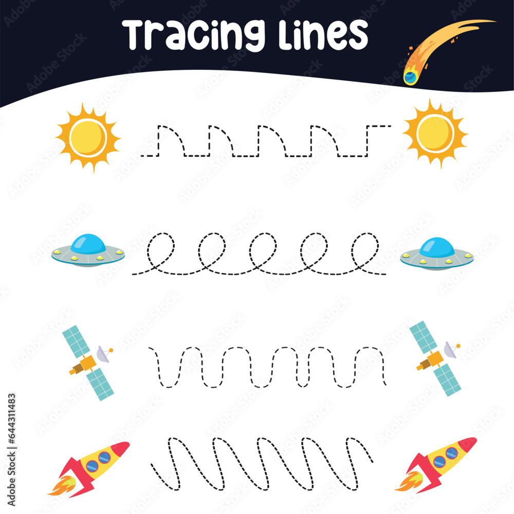 Vector de Stock Tracing horizontal lines activity with cartoon ...