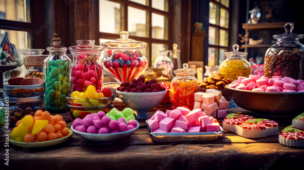 Table topped with lots of different types of candies and candy bars ...
