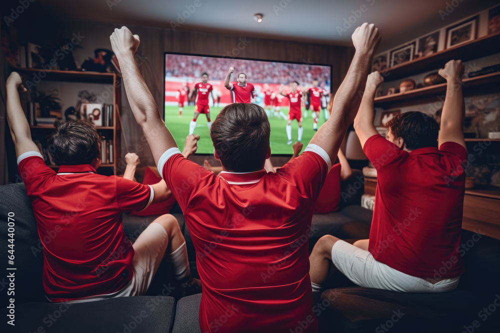 Sport fans party cheer and celebrating a winning tournament and ...