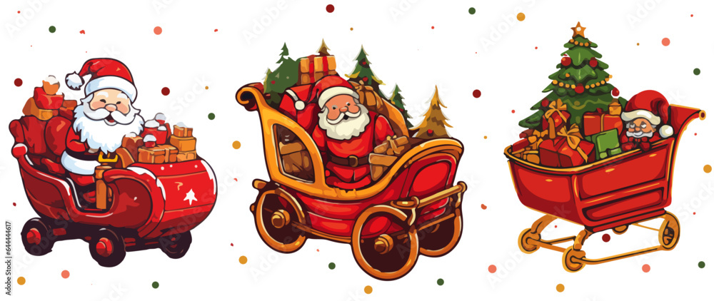 Christmas Illustration. Santa Vector sticker. Santa cart Isolated on ...