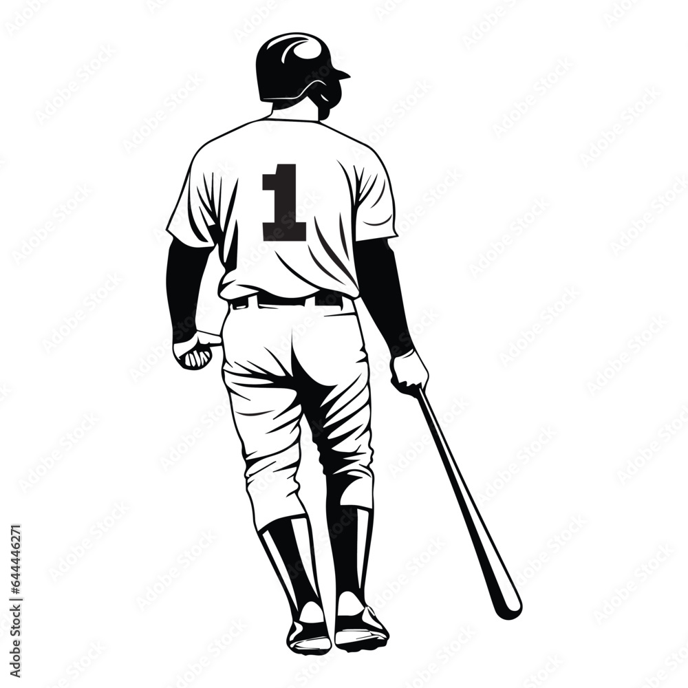 Vektor Isolated baseball player, full body, number on the back, back ...