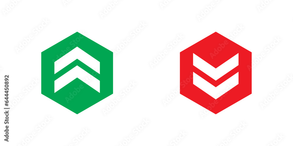 Upward and Downward symbol, increase and decrease vector sign with red ...