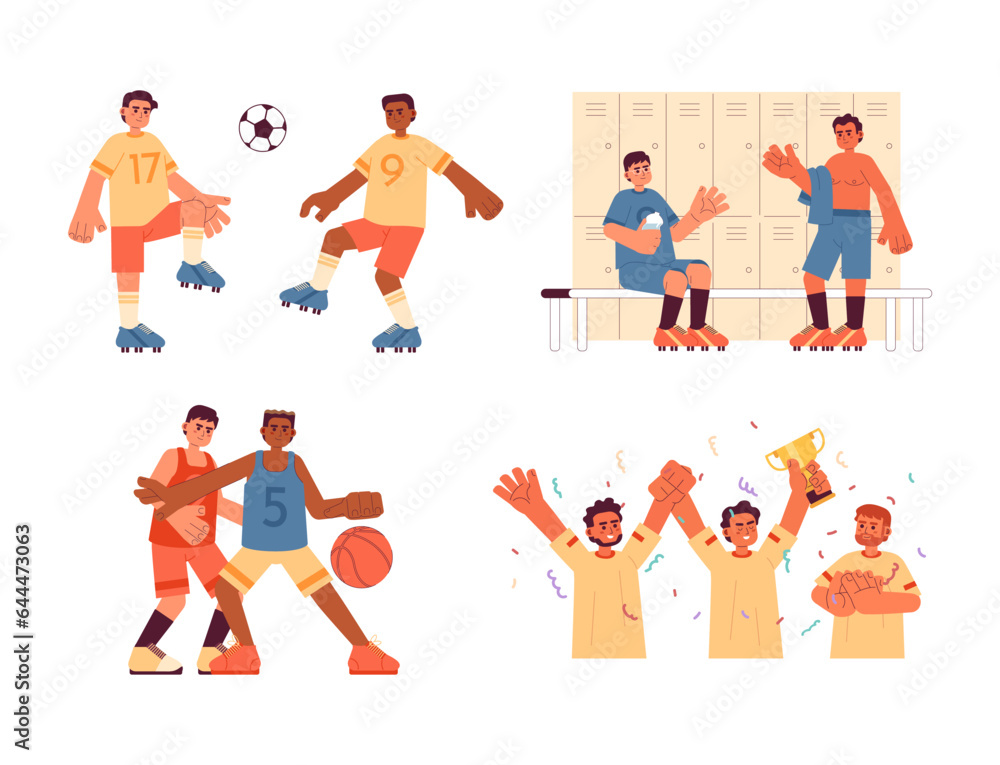 Team sport flat concept vector spot illustrations set. Championship ...