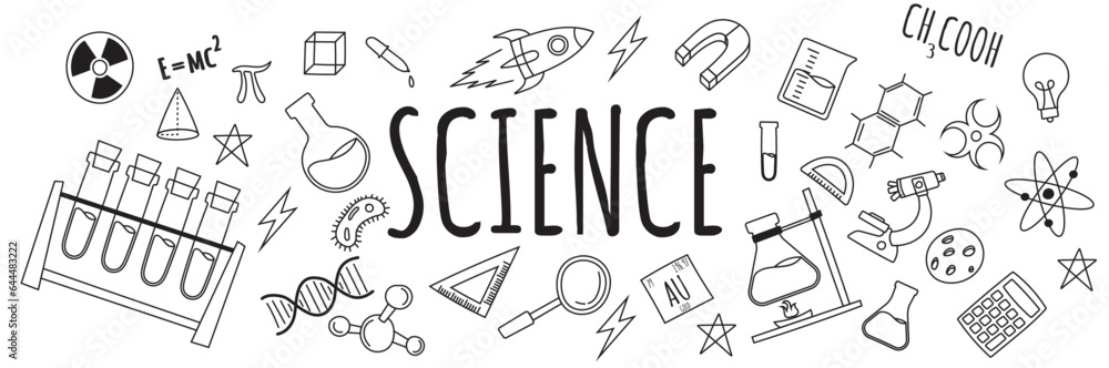 science icon doodle hand drawing monochrome black school, chemistry ...