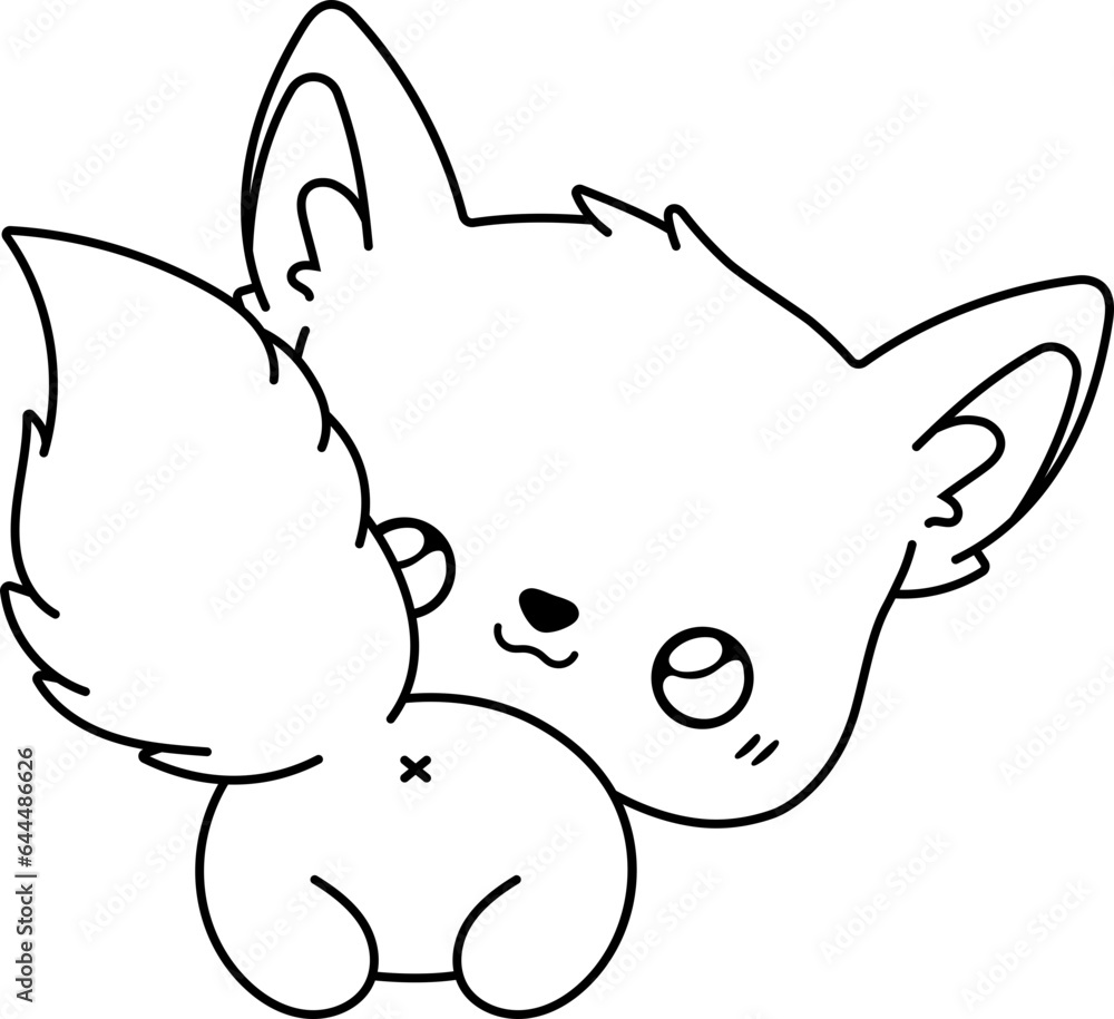 Kawaii Fox Coloring Page, Kawaii Animal Outline Stock Vector | Adobe Stock