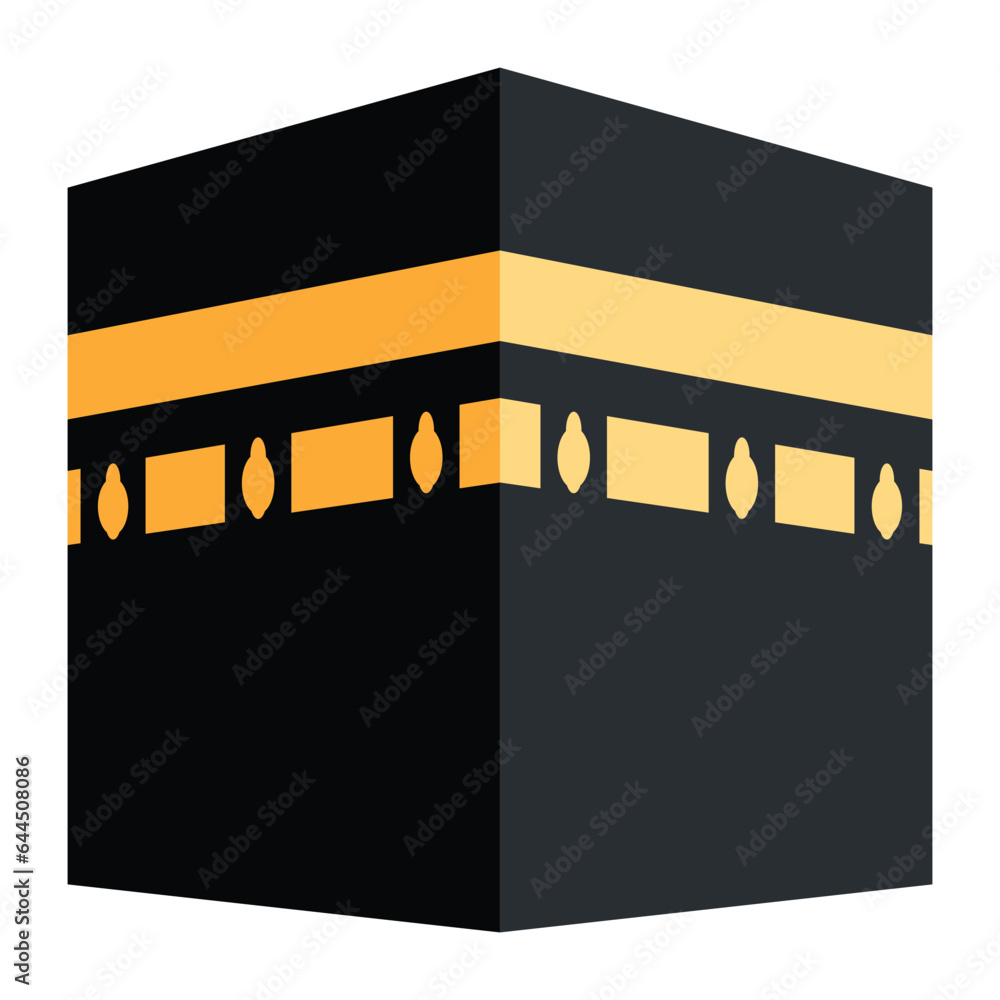Kaaba vector icon. Isolated cube-shaped building located at the centre ...