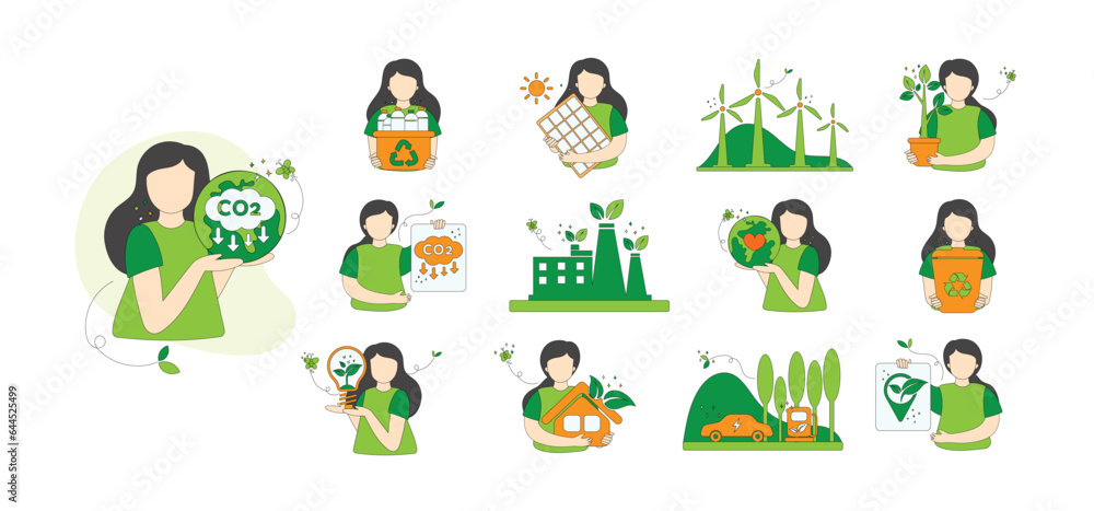 Characters trying to reduce co2 emission by using clean energy and ...