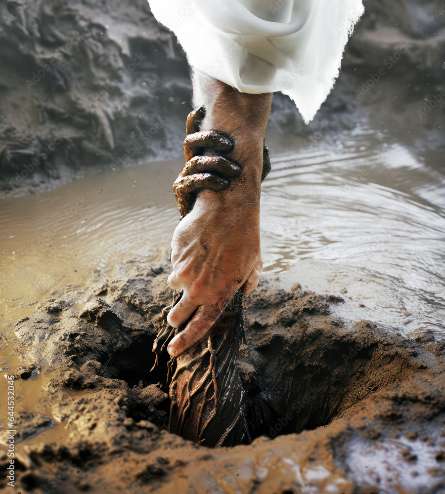 Jesus pulling someone from the mud Stock Photo | Adobe Stock