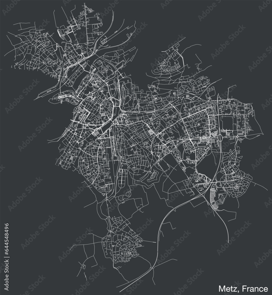 Detailed hand-drawn navigational urban street roads map of the French ...