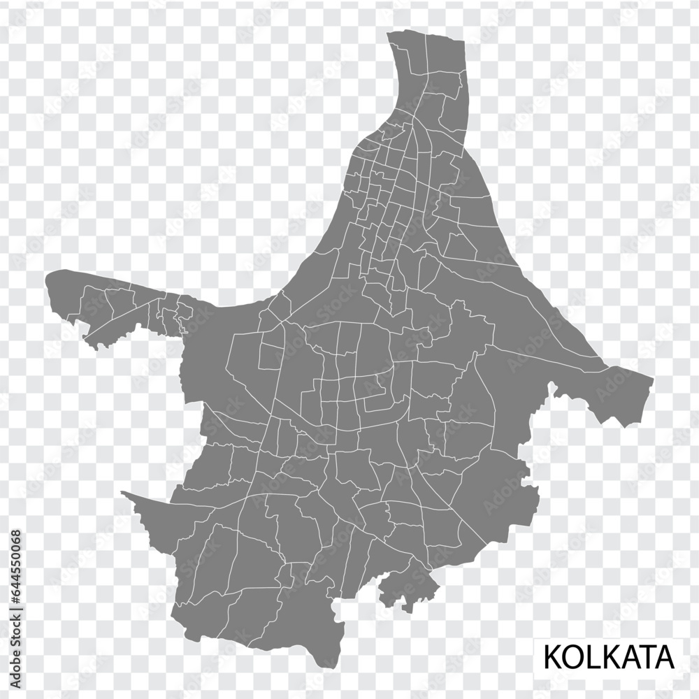 High Quality map of Kolkata is a city of India, with borders of the ...