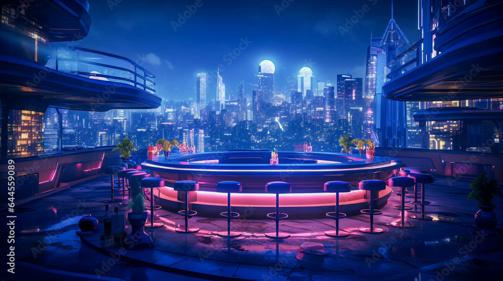 Modern Futuristic Nightclub. Alcohol Bar and Spacious Dance Floor ...