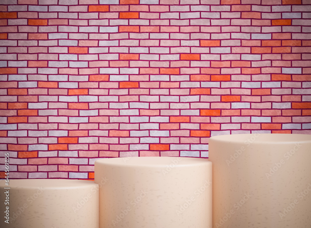 3D Cylinder beige color pedestal podiumRound plinth, minimal cream ...