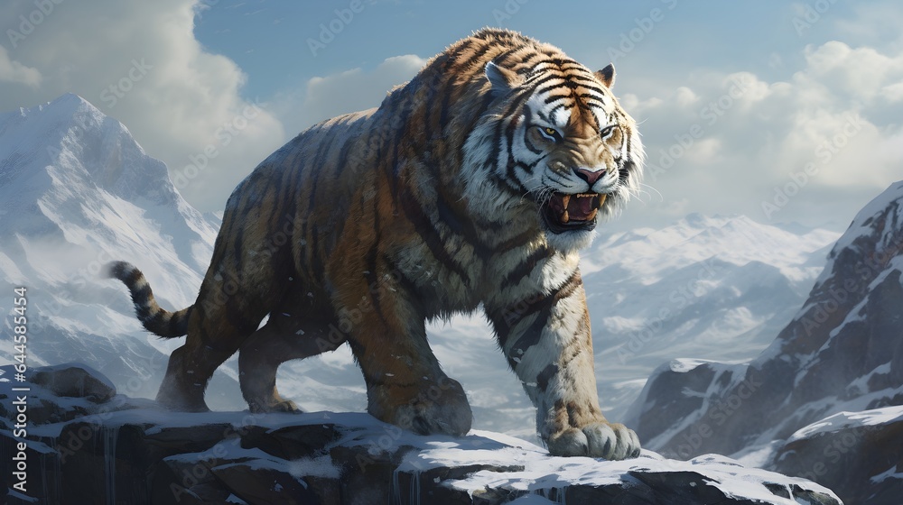 Siberian Tiger on a Snowy Cliff: A Powerful and Dynamic Image of a Wild ...