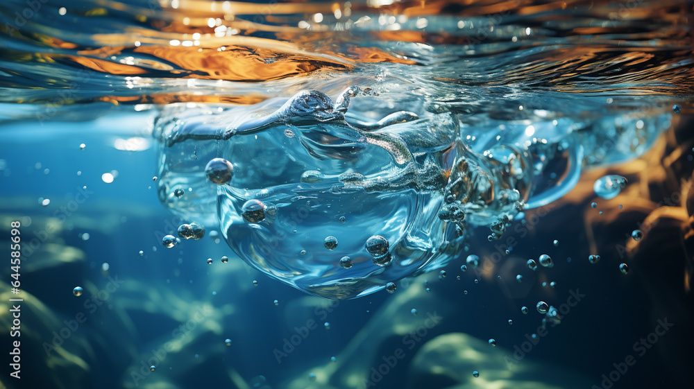underwater photo of a beautiful tropical fish. bubbles under water ...