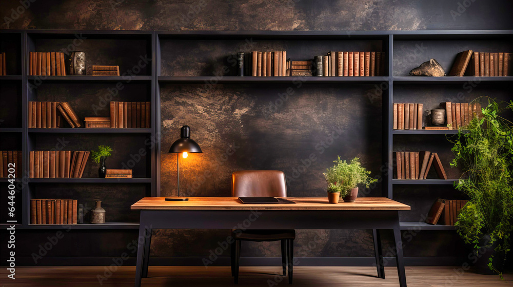 Black textured wallpaper adding depth to a study Stock Illustration ...