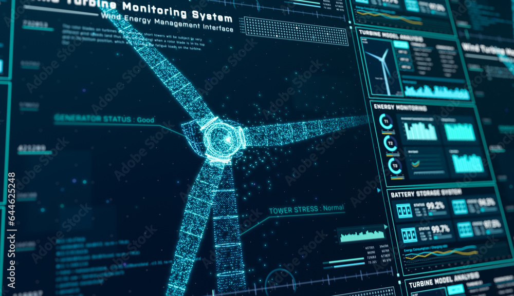 Futuristic wind turbine energy control center interface design, digital ...