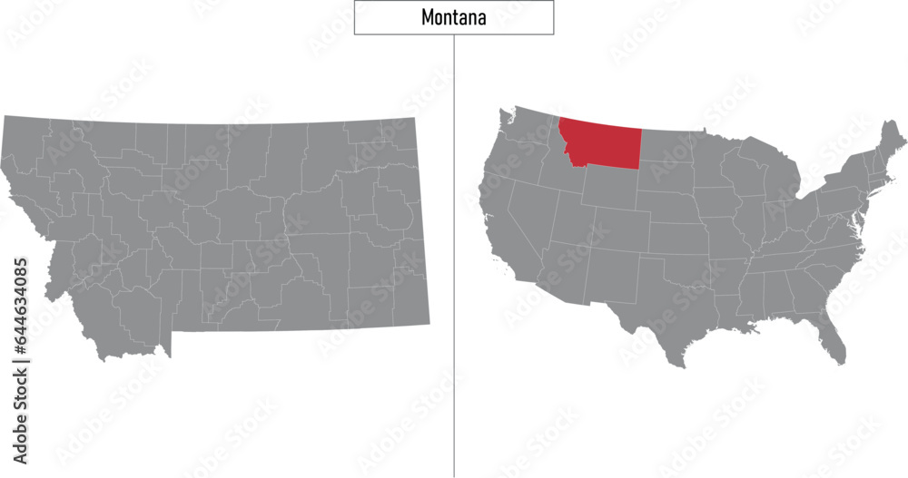 map of Montana state of United States and location on USA map Stock ...