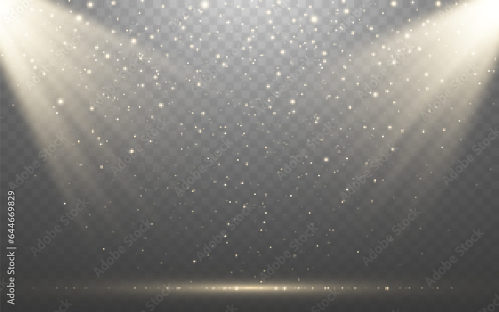 Spotlight background. Gold glitter rays. Product display template ...