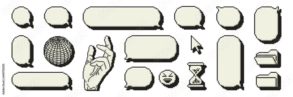 Pixel art dialogue box old computer aesthetics. Speech bubbles in the ...