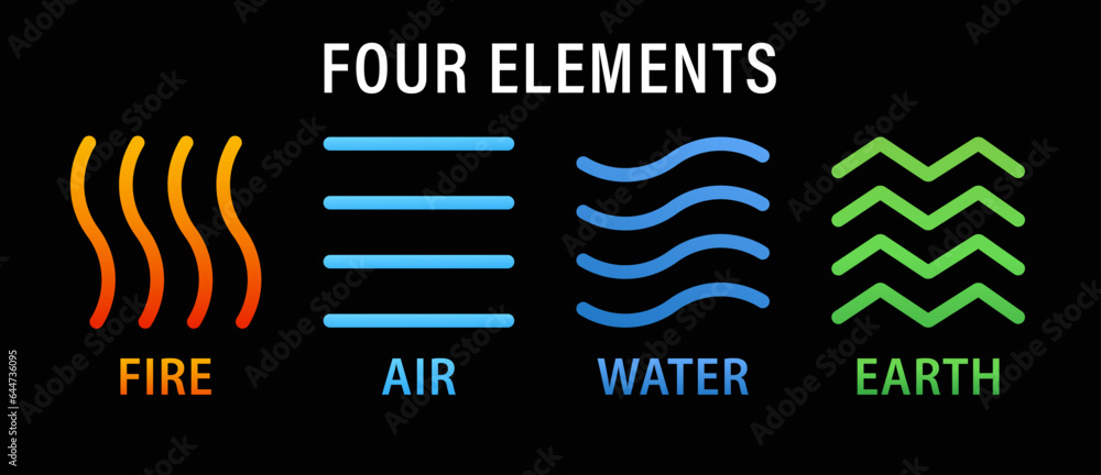 Four elements icons, linear symbols. Vector logo template. Symbol of ...