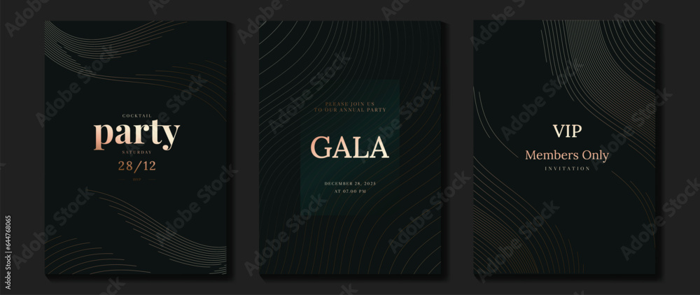 Luxury invitation card background vector. Golden curve elegant, gold ...