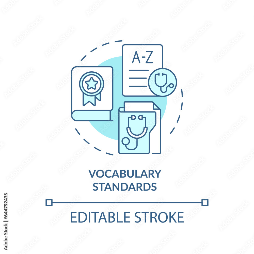 2D editable blue icon vocabulary standards concept, isolated ...
