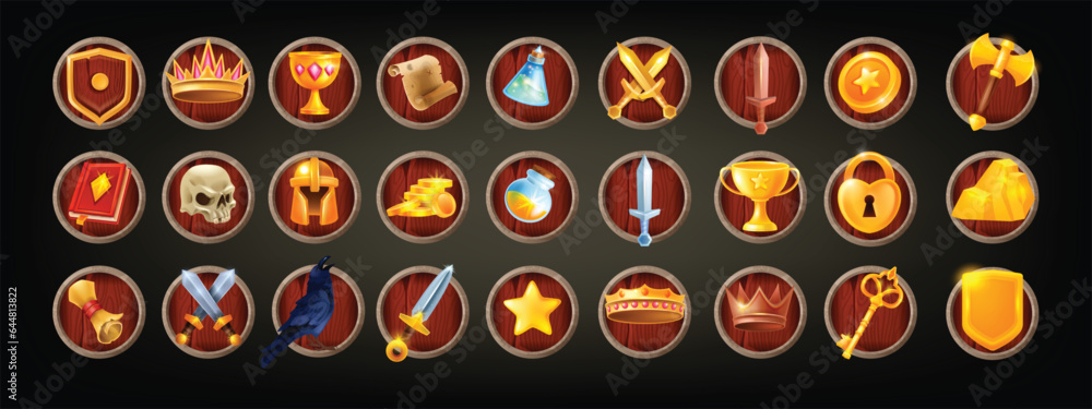 Game icon vector set, vector UI dungeon and dragon RPG badge kit ...
