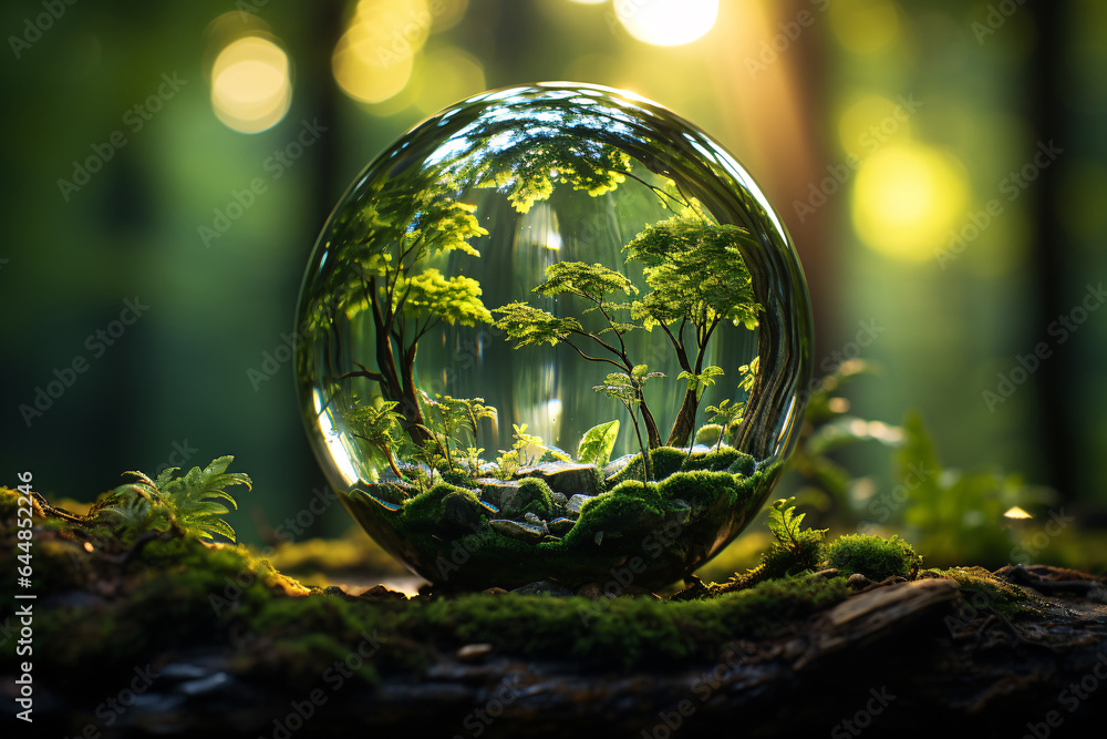 World Environment Day background. Earth day. Glass globe in green ...