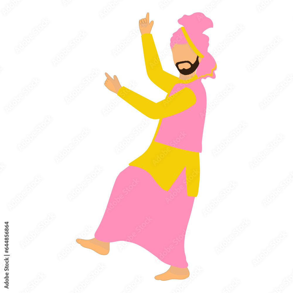 Cartoon Illustration Of Punjabi Man Dancing In Bhangra Dance Pose. 素材庫 ...