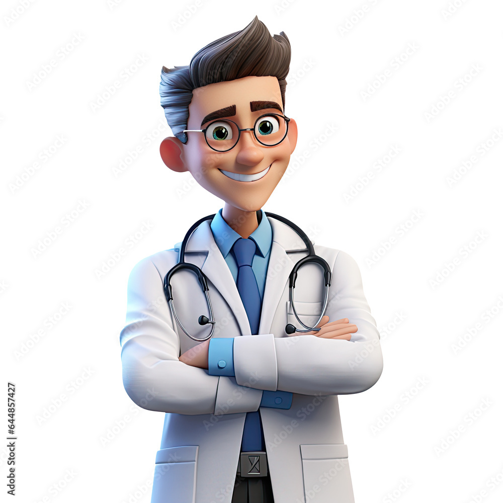 3D Happy cartoon doctor. Cartoon doctor on transparent background ...