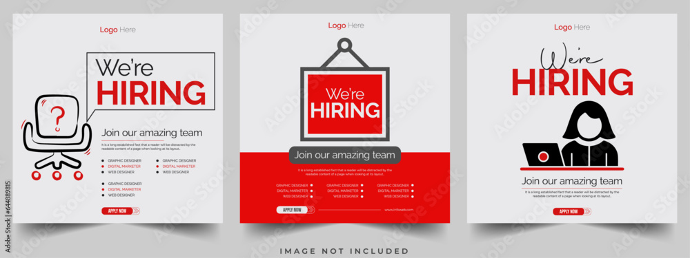 Vector de Stock We are hiring job vacancy for social media post banner ...