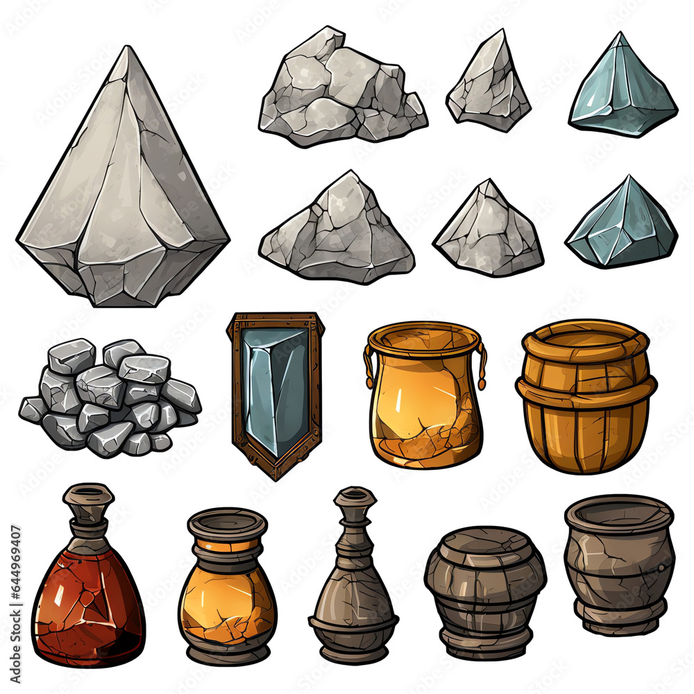 Sprite sheet illustration stones pots and vases different ressources ...