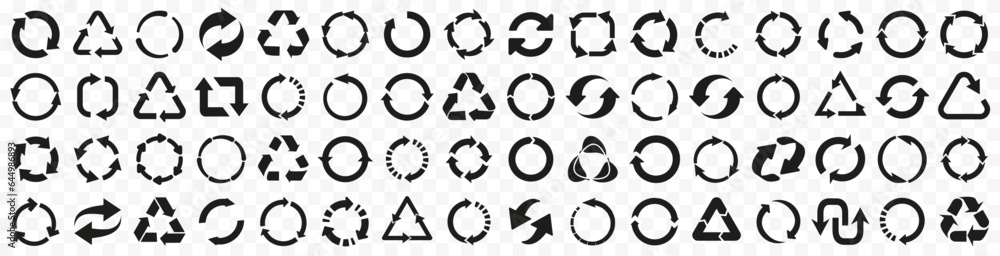 Circular arrow pictogram collection. Black arrow icons. Recycle ...