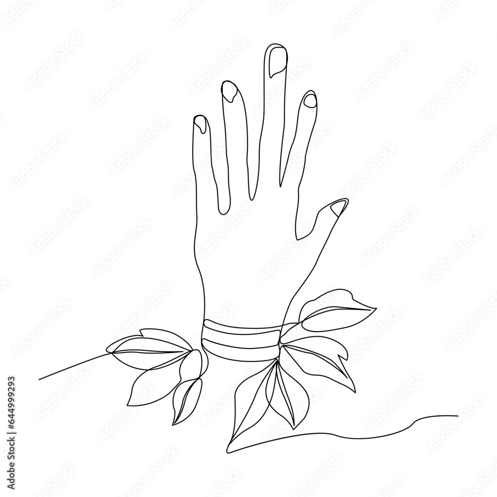 Continuous one line drawing of outline hand vector illustration ...