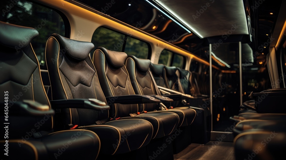 cozy ambiance of a bus interior in a soft bokeh effect. Ideal for urban ...