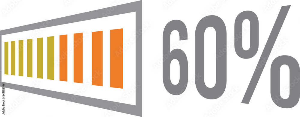 Digital png illustration of 60 percent text and battery charge level ...
