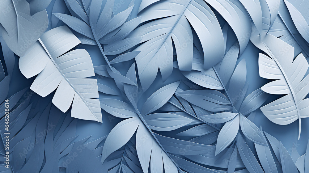 overlapping leaves of tropical plants, with a papercraft texture, using ...