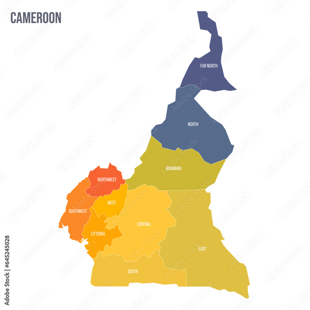 Cameroon political map of administrative divisions - regions. Colorful ...