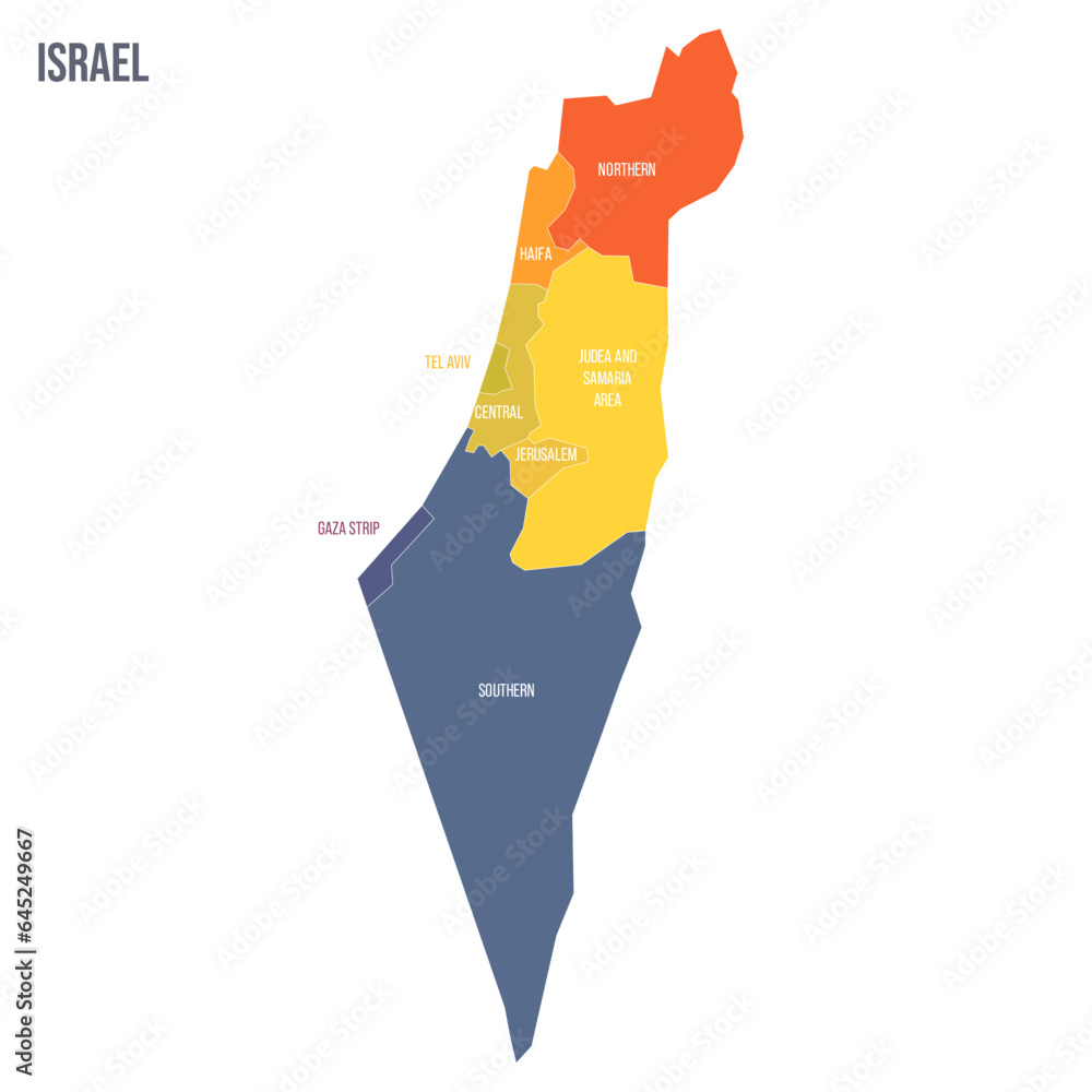 Israel political map of administrative divisions - districts, Gaza ...