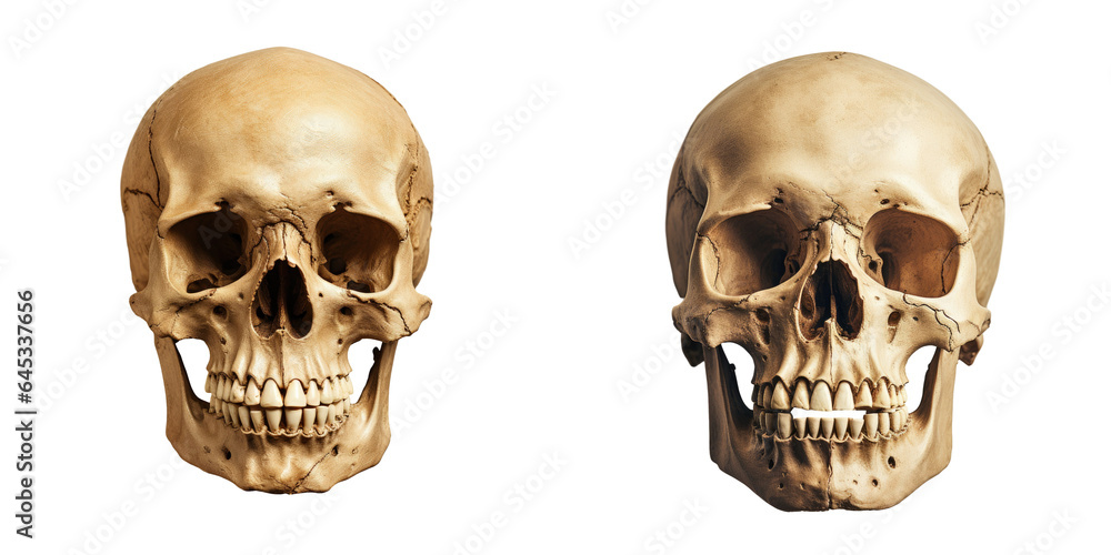Sepia photo of isolated human skull on a transparent background Stock ...