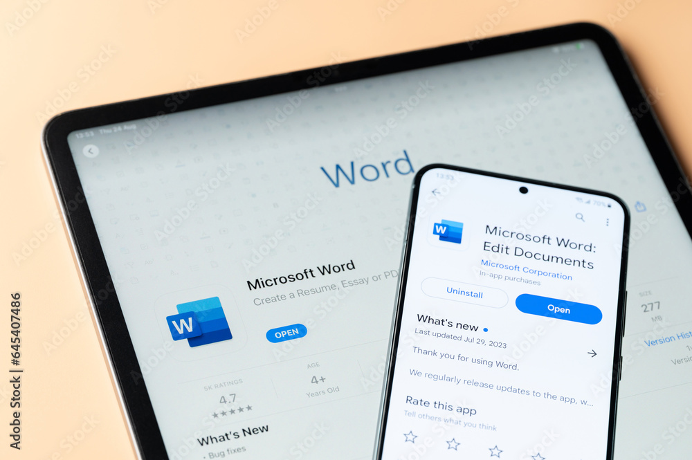 Microsoft word app on Ipados and google store Stock Photo | Adobe Stock