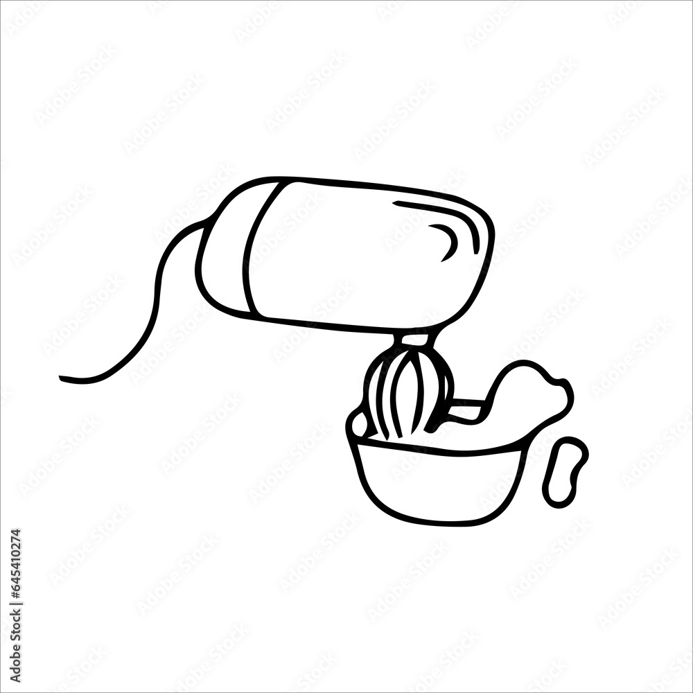 Mixer. Vector black and white hand-drawn illustration. Silhouette, icon ...