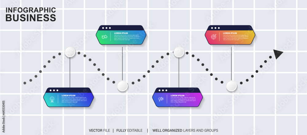 Vector de Stock Line step infographic. 4 options workflow diagram ...