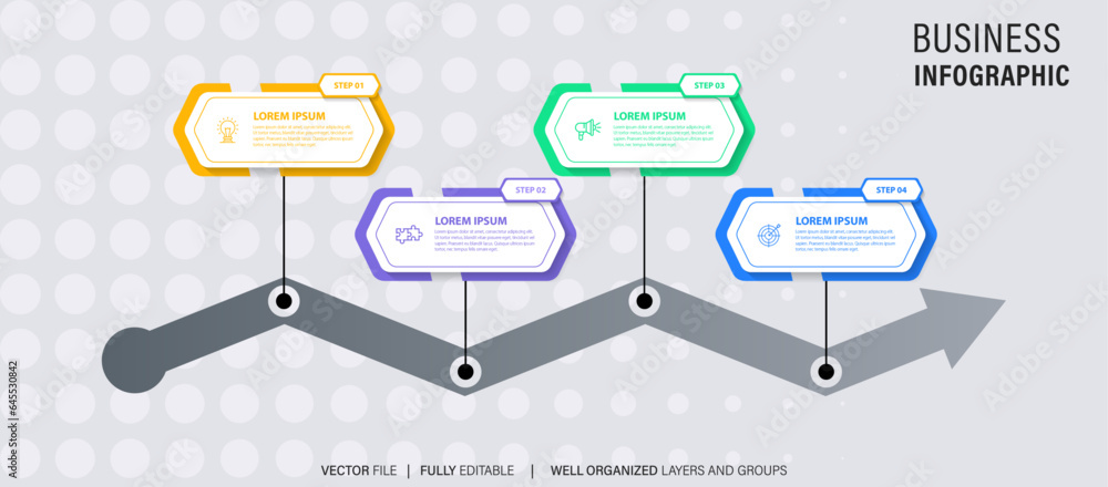 Line step infographic. 4 options workflow diagram, circle timeline ...