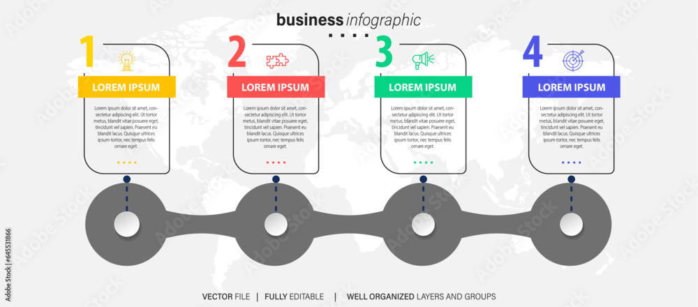 Line step infographic. 4 options workflow diagram, arrow timeline ...